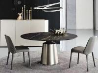 China Round Ceramic Sintered Stone Dining Table 150cm Italian Marble Top Stainless Steel Base for sale