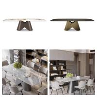China Modern Rectangle Ceramic Marble Top Dining Table 220x100cm Steel Brass Base for sale