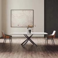 China Luxury Ceramic Marble Top Dining Table 180x90x75 cm 10 Seats Stainless Steel Base for sale