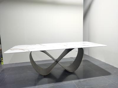 중국 고급 주문 12 좌석 직사각형 대리석 스테인레스 스틸 기반 식사 테이블 식사실 가구 판매용