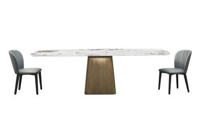 중국 가정 가구 금속 구조는 거실을 위한 대리석 정상 식탁과 의자 세트를 펼쳤습니다 판매용