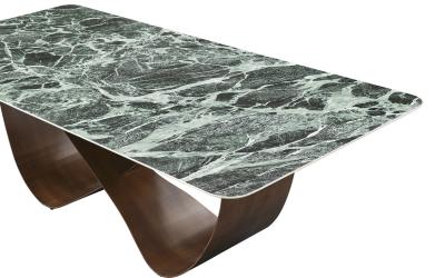 China Luxo Design Único Mesa de Comida de Aço e Cadeira de Mármore Rectangular Modernos à venda