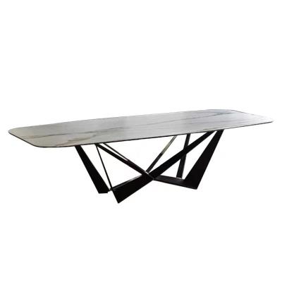 China Luxury Large 10 Seater Italian Metal Stainless Steel Leg Ceramic Marble Top Dining Table factory