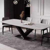China 200x100x75cm Ceramic Marble Top Dining Table with Black Powder Coated Steel Base for sale
