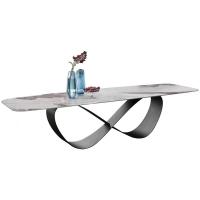 China Modern Ceramic Dining Table Set 240x110x75cm with Chairs Marble Top Steel Bronze Leg for sale