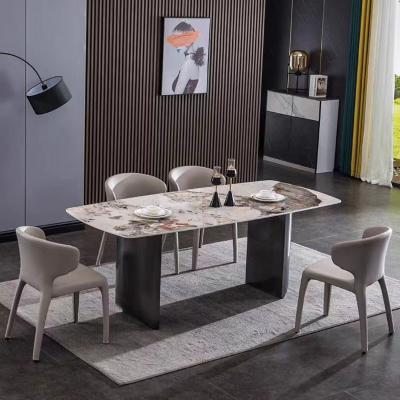 China Classic Ceramic Marble Top Dining Table with Chairs Set Black Base Dinning Room Furniture factory