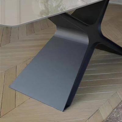 China Steel Modern Dining Room Table And Chairs Rectangular Ceramic Marble Top Dining Table for sale