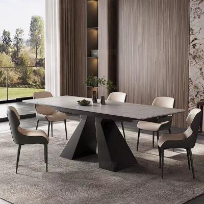 China Extendable Dining Table Designs and Chairs Folding Modern Luxury Extendable Round Sintered Stone Dining Tables Set for sale