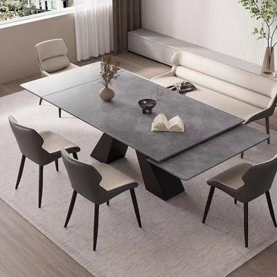 China Extendable Dining Table Designs and Chairs Folding Modern Luxury Extendable Round Sintered Stone Dining Tables Set for sale