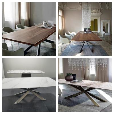 China MDF Top X Metal Leg Wooden Dining Table Modern Dining Table Square Metal Leg Top MDF with Walnut Veneer for sale