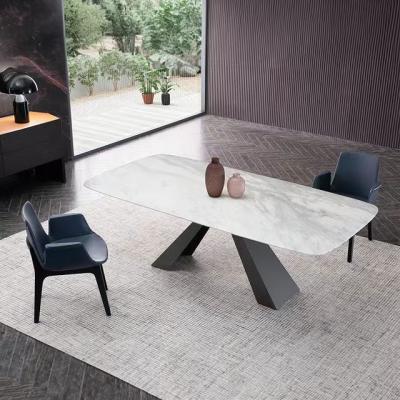 China Modern Rectangle Dining Table Set Metal Sintered Stone Dining Table and 6 Chairs Luxury Dining Room Furniture for sale