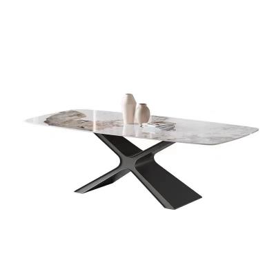 China Foshan Factory Rectangular Dining Table Set Chairs Light Luxury SINTERED STONE Table X Shape Hotel table for sale