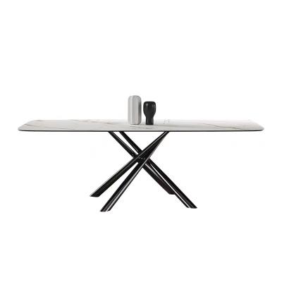 China Light LuxurySimple Modern Stainless Steel Dining Table and Chair Marble Rectangular Dining Table for sale