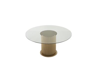 China Good Price of High Quality Luxury Stainless steel Base Tempered Glass Top Dining Table Accent Round Table Hotel Furniture Table for sale