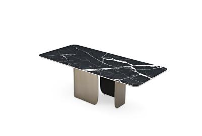 China Luxury Home Use Dining Room Furniture Set Metal Legs Marble Top Rectangle Dining Table for sale