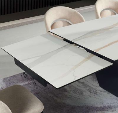 China Foshan Furniture Extendable Dining Table and Chairs Folding Modern Luxury Extendable Rectangle Sintered Stone Dining Tables Set for sale