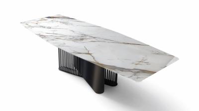 China Foshan Factory Luxury Dining Table Set Stainless Steel with Stone Top for Villa Dining Room Furniture for sale