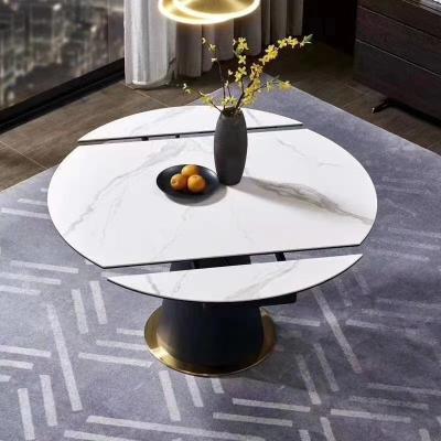 China Home Design Dinning Table Set 8 Chairs Dining Room Furniture Extendable Round Marble Dining Table Set for sale