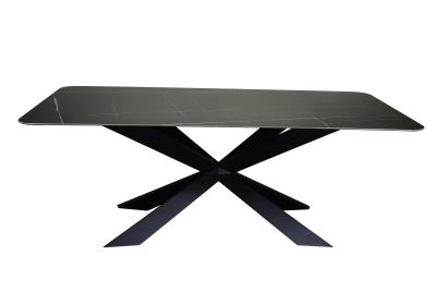 China Luxury Modern Stone Dining Table-Italian Design Natural Marble Top Metal Legs Suitable for Villas Hotels for sale