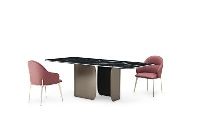 China Italian Design Luxury Dininner Table and Chairs Modern Rectangular Ceramic Marble Top Steel Home Furniture for Dining Room for sale