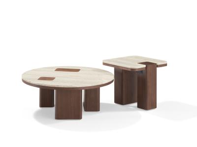 中国 リビングルームの家具や家庭用のモダンなデザインのウッドカラー焼結石と木製ベースのコーヒーテーブル 販売のため