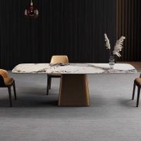 China Modern Rectangular Ceramic Marble Dining Table 220x100x75cm Stainless Steel Base for sale