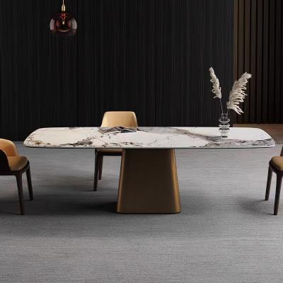 China Foshan Factory Modern Rectangular Marble Dining Table Stainless Steel Simple Design Table for Dinning Room for sale