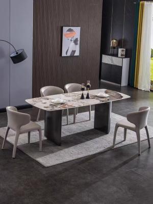China Light Luxury Nordic Style Sintered Stone Top Black Painting Base Rectangular Ceramic Marble Dining Table Set for sale