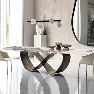 China Sintered Stone Dining Tables and Modern Dining Room Furniture Metal Frame Dinning Table Set With 6 Chairs for sale