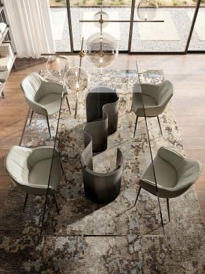 China Modern Home Furniture Dining Set with Glass Top Luxury Dining Table and Chair Set for 8-12 Seaters Home or Hotel Use for sale