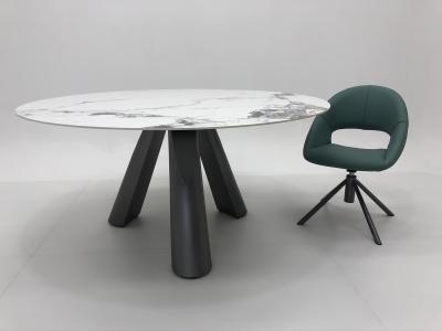 China Italian Luxury Dining Table Set Modern Round-shaped High-end Marble Minimalist 6 8-seater Metal Legs Home Furniture Designed for sale