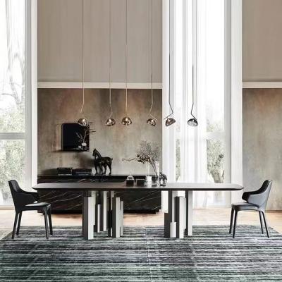China Italian Engineered Stainless Steel Stone Modern Dining Table Chair Set Durable Easy Installation High-End Rectangular Design for sale