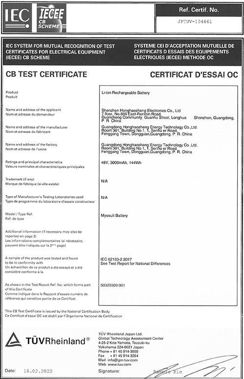 IEC62133 - Shenzhen Honghaosheng Electronics Co., Ltd.