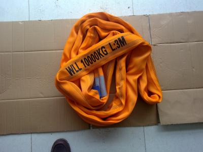 China EN1492-2 Soft Orange Poly Round Slings , 10 Ton Lifting Straps High Strength for sale
