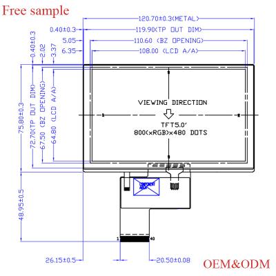 Cina 40 pannello di tocco LCD a 5 pollici dell'esposizione industriale del touch screen di Pin 800x480 in vendita