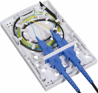 China FTTH 2 Cores Optical Fiber Termination Box PC ABS 2pcs SC Adapters Indoor Or Outdoor for sale