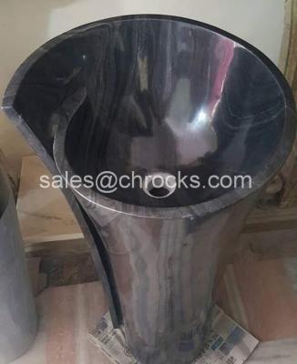 China Neno Marquina pedestal sinks, Black Marquina marble standing basin, Marble bathroom oval sinks for sale