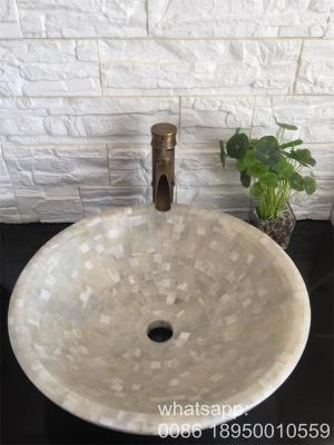 China White Onyx Mosaic bath sinks, Mosaic Vessle Sinks, White Onys wash bowls, onyx bath basin for sale