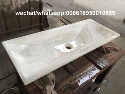 China White Onyx luxury bathroom rectangle sinks stone wash basin for sale