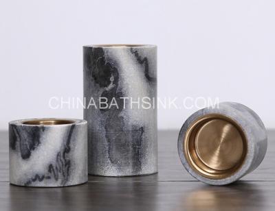 China China Cloudy Grey Marble cylinder Candle Holder stone candlestick for sale