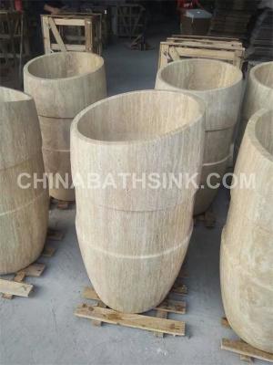 China Beige travertine pedestal sinks natural stone standing basin for sale