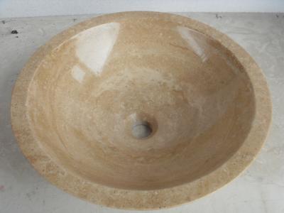 China Beige Travertine Bath Round Sink Stone Wash Basin for sale