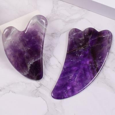 China 100% Natural Face Gua Sha Custom Stone Jade Anti Wrinkle Amethyst with Bag and Manual for sale