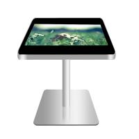 China 1080P LCD Interactive Touch Screen Smart Dining Table with 8mm Toughened Glass and 10W Wireless Charging for sale