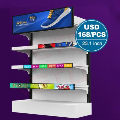 Chine Logiciel CMS gratuit Écran publicitaire pour étagères intérieures Android Affichage LCD à barre étirée pour étagères de magasins à vendre