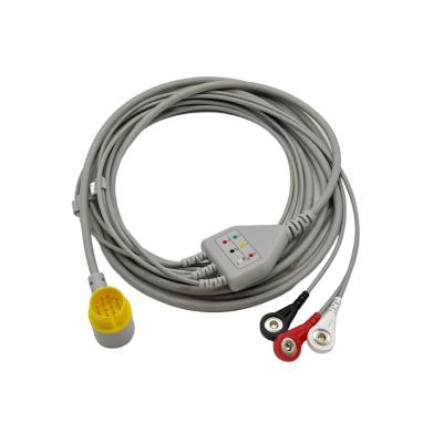Cina Lifegain CU-HD1 12Pin One Piece ECG Cable 3 Leads AHA Snap in vendita