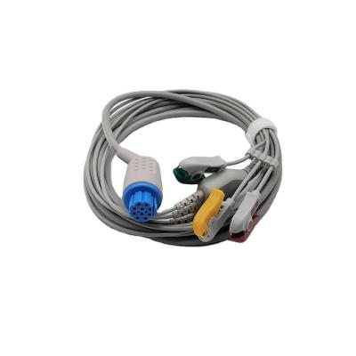 China Datex Ohmeda One Piece ECG Patient Cable Three Lead Round 10 Pin Connector for sale