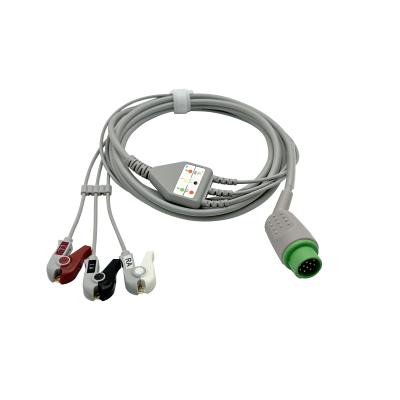 China Biolight Compatible 12-Pin Elbow 3 Lead Alligator Clip ECG Lead Cable for sale