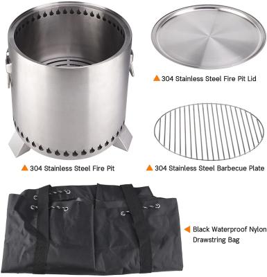 China 15 Duim 304 Roestvrij staal Draagbare Rookloze Brand Pit Wood Burning Outdoor Te koop