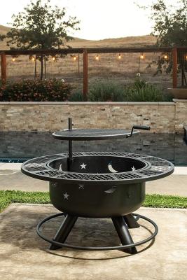 China Fogo de queimadura exterior interno preto Pit With Grill do carvão vegetal da madeira de círculo do metal à venda